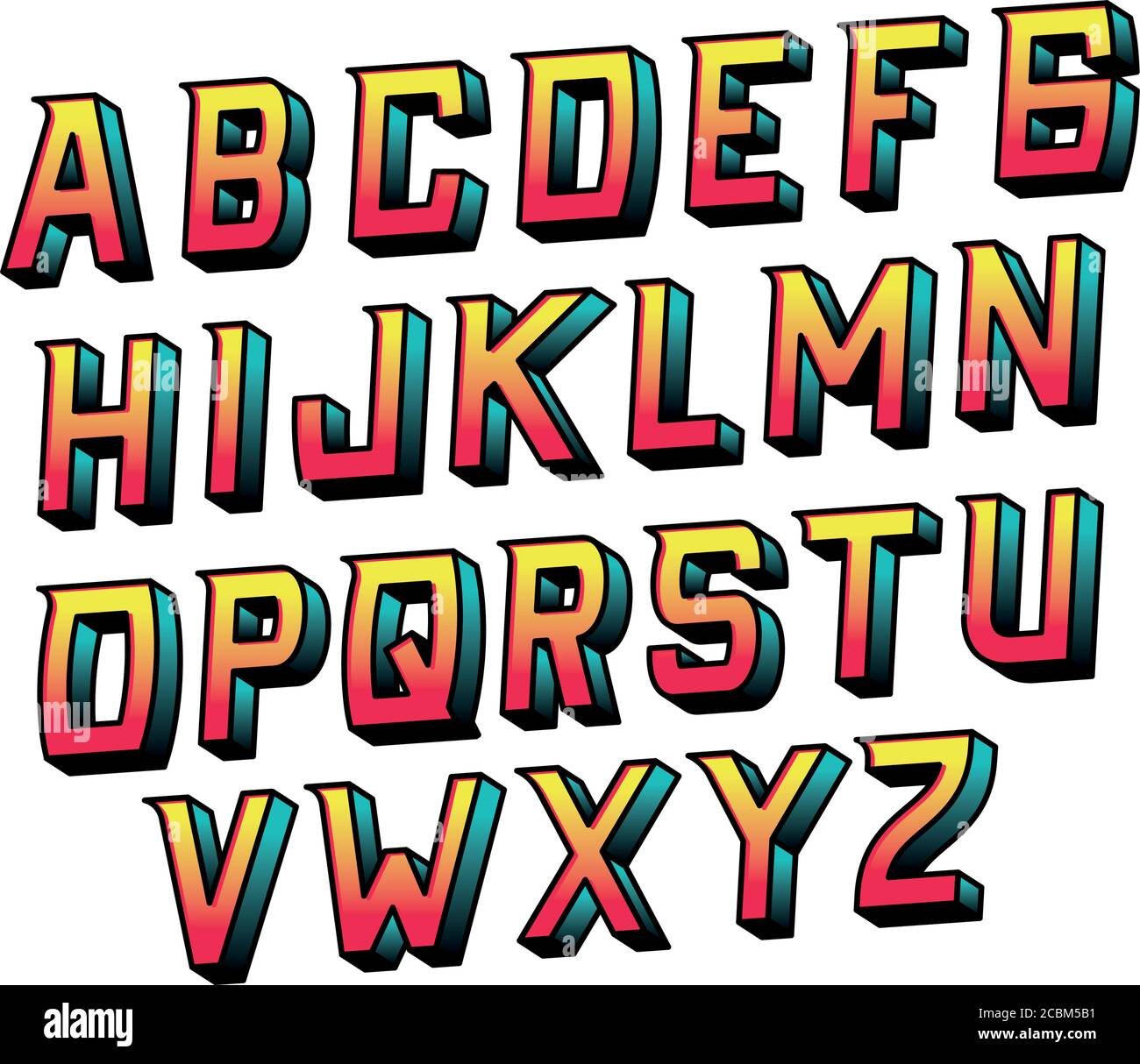 alphabet lettering design, typography retro and comic theme Vector ...