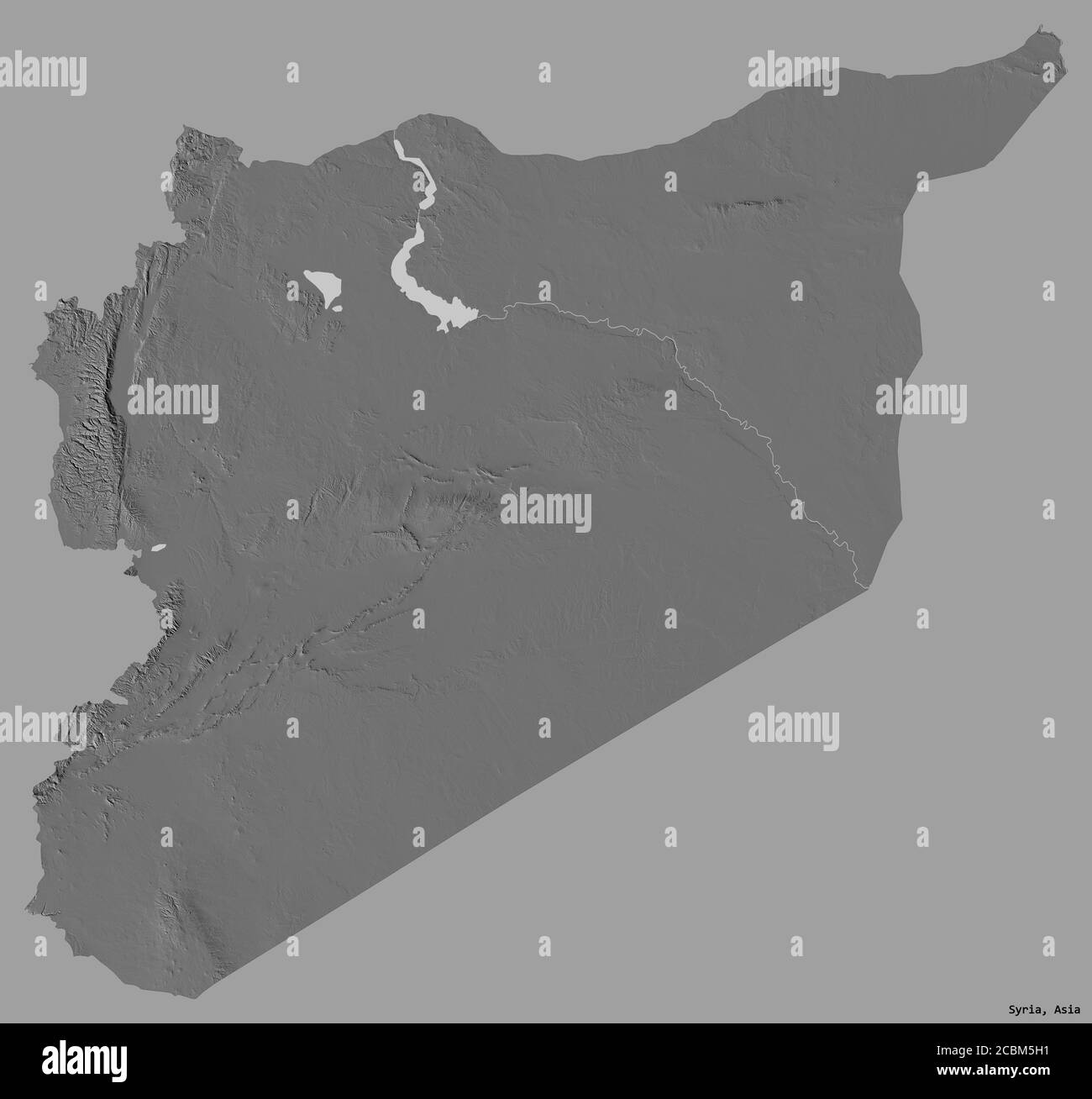 Shape of Syria with its capital isolated on a solid color background ...