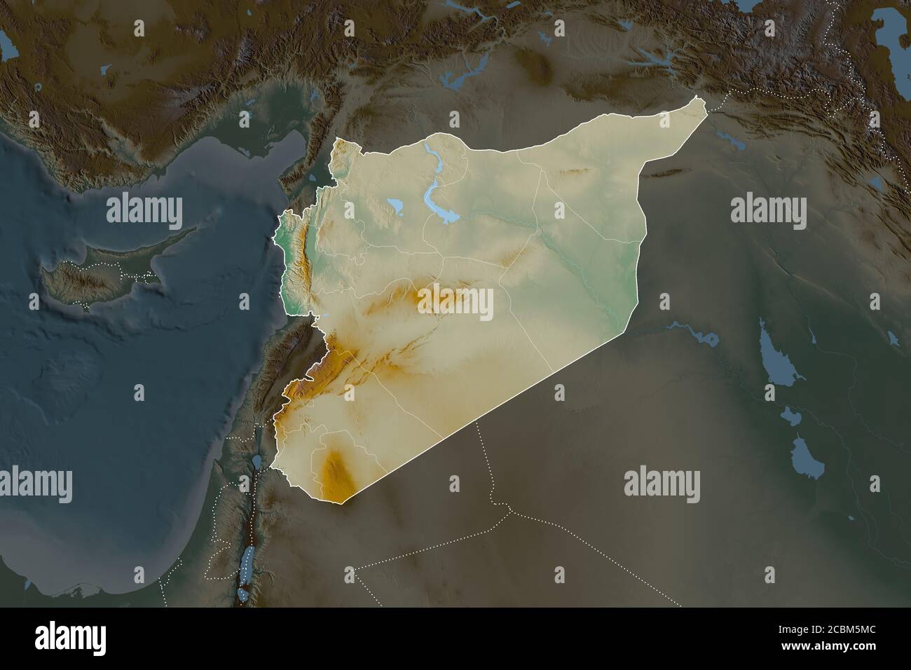 Shape of Syria separated by the desaturation of neighboring areas ...