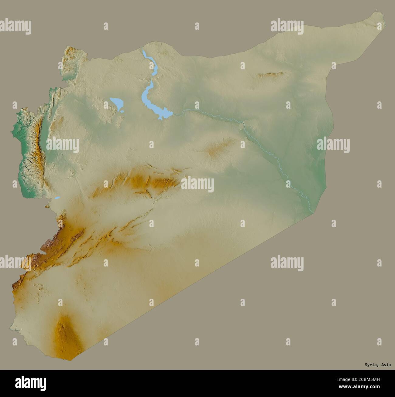 Shape of Syria with its capital isolated on a solid color background ...