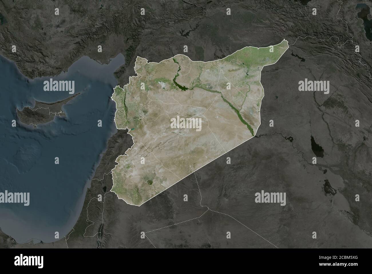 Shape of Syria separated by the desaturation of neighboring areas ...