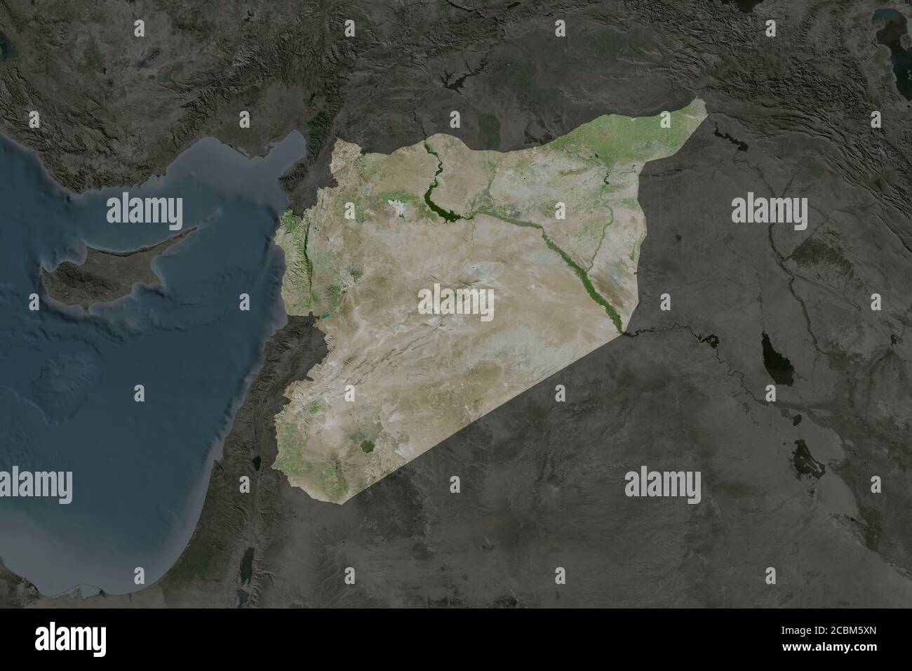 Shape of Syria separated by the desaturation of neighboring areas ...