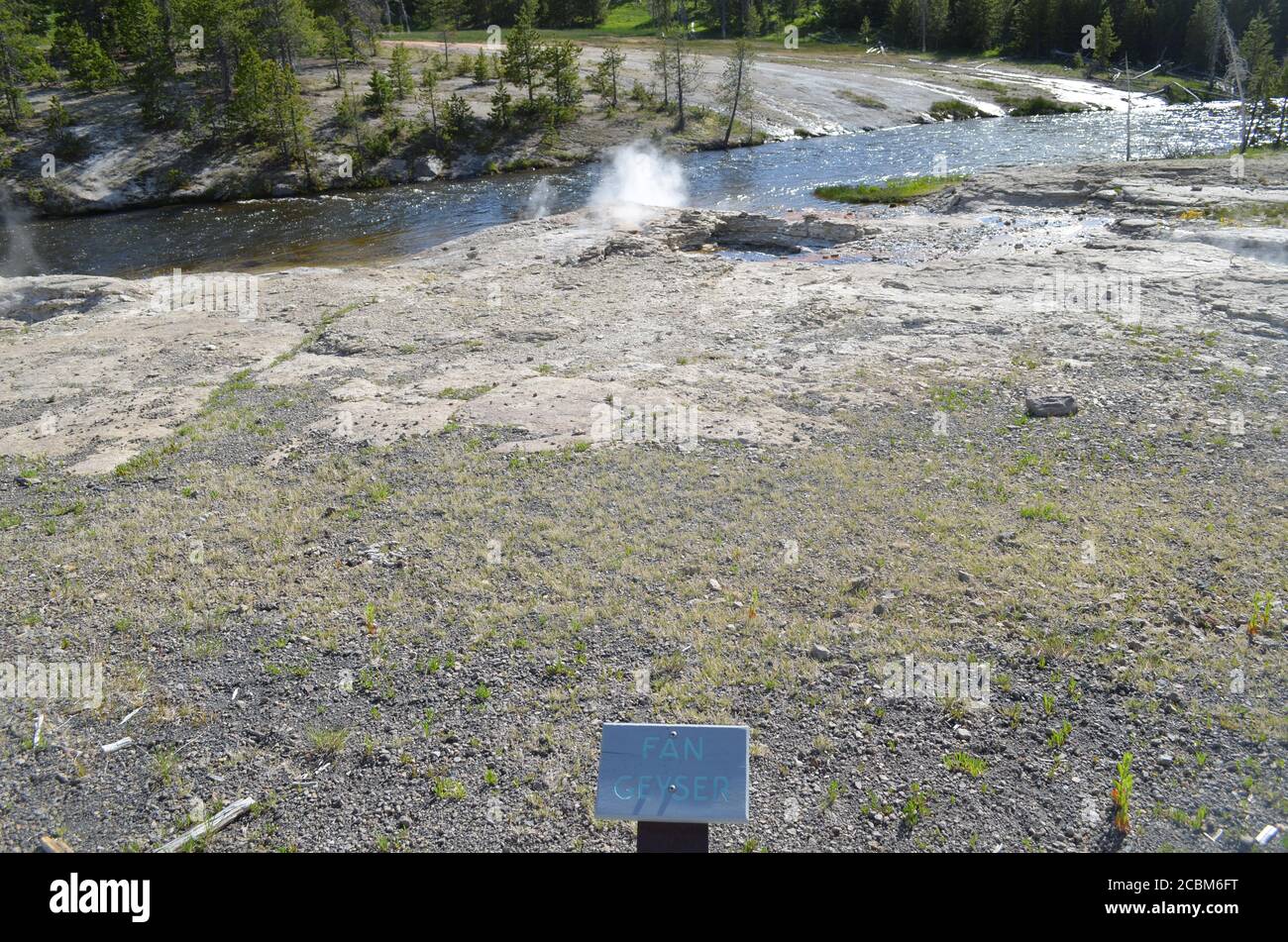 YELLOWSTONE NATIONAL PARK, WYOMING - JUNE 8, 2017: Fan Geyser of the ...