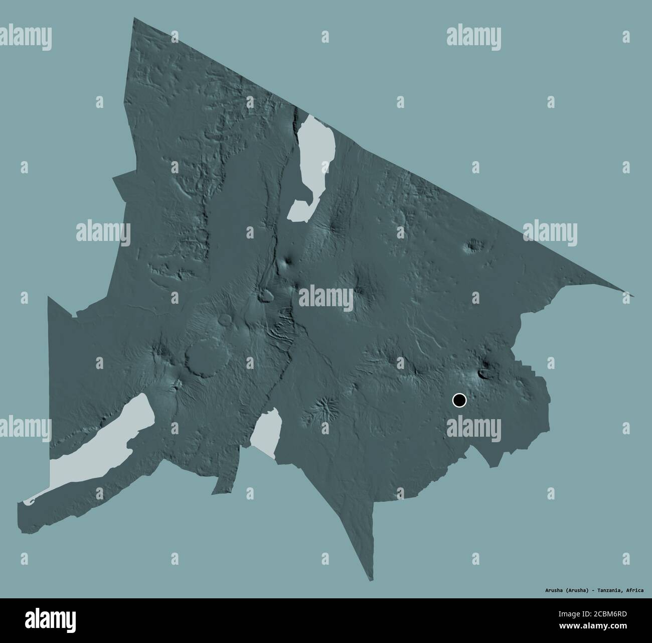 Shape of Arusha, region of Tanzania, with its capital isolated on a ...