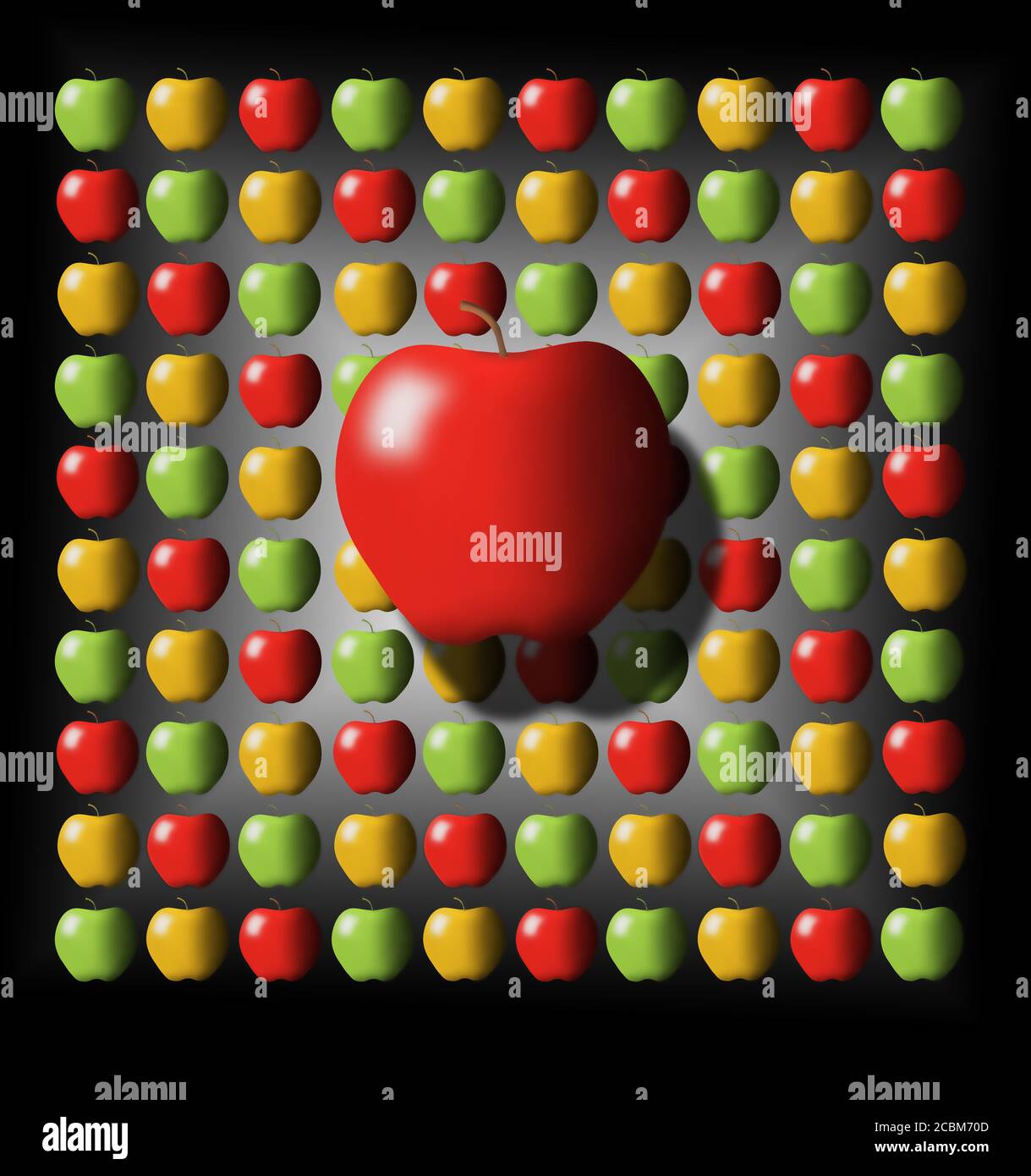 Red, yellow and green apples are seen in a geometric pattern in this ...