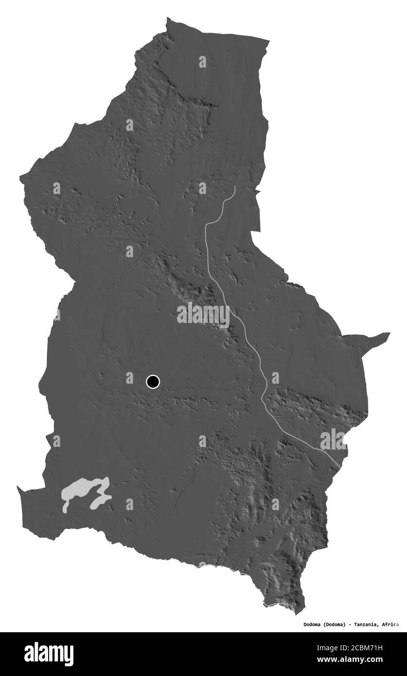 Shape of Dodoma, region of Tanzania, with its capital isolated on white ...