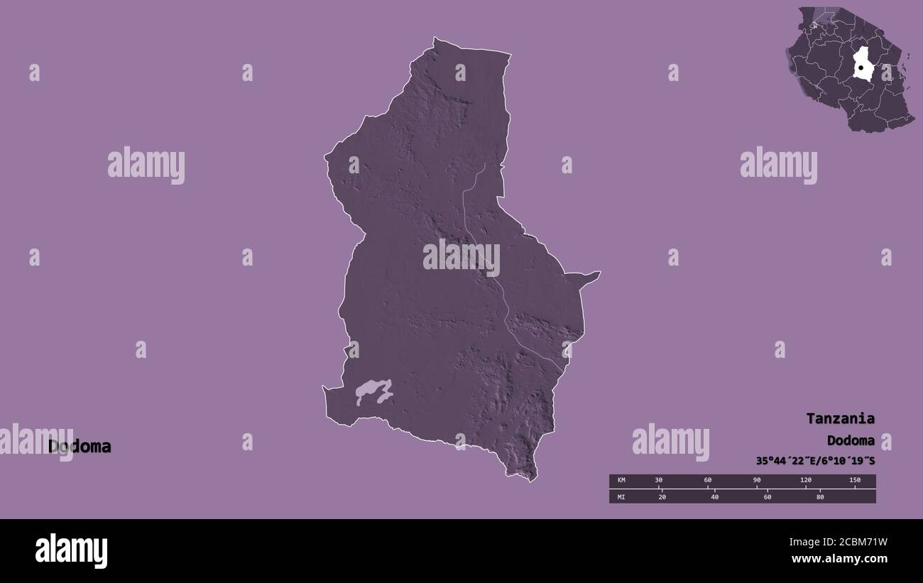 Shape of Dodoma, region of Tanzania, with its capital isolated on solid ...