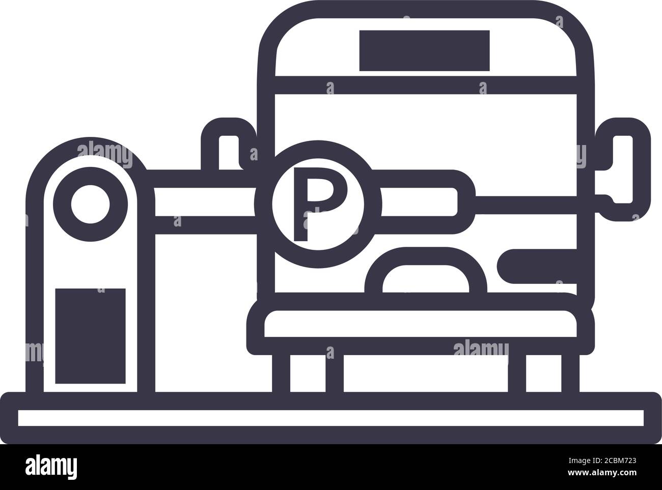 bus behind parking gate line style icon design, Park and transportation ...