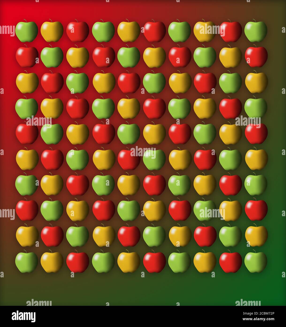Red, yellow and green apples are seen in a geometric pattern in this ...