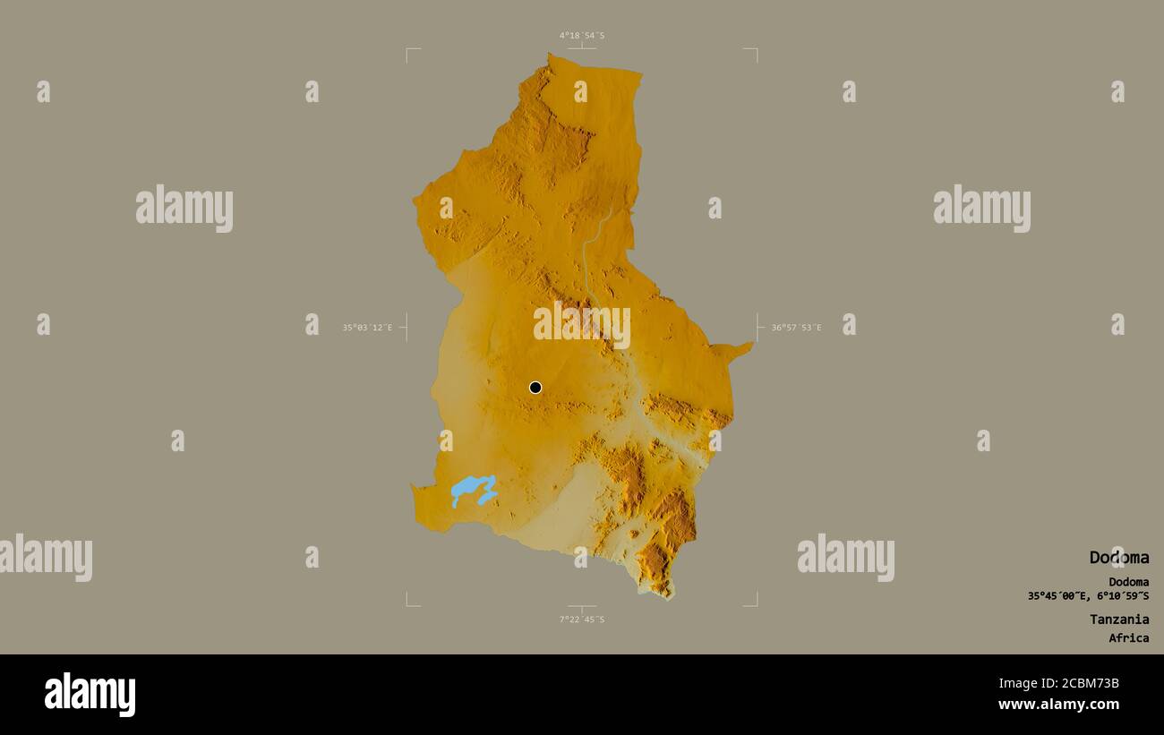 Area of Dodoma, region of Tanzania, isolated on a solid background in a ...