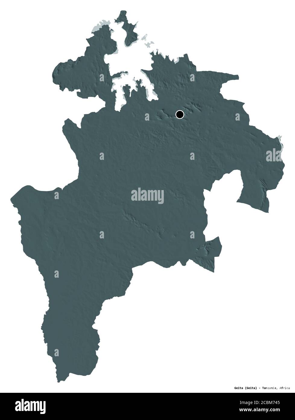 Shape of Geita, region of Tanzania, with its capital isolated on white ...