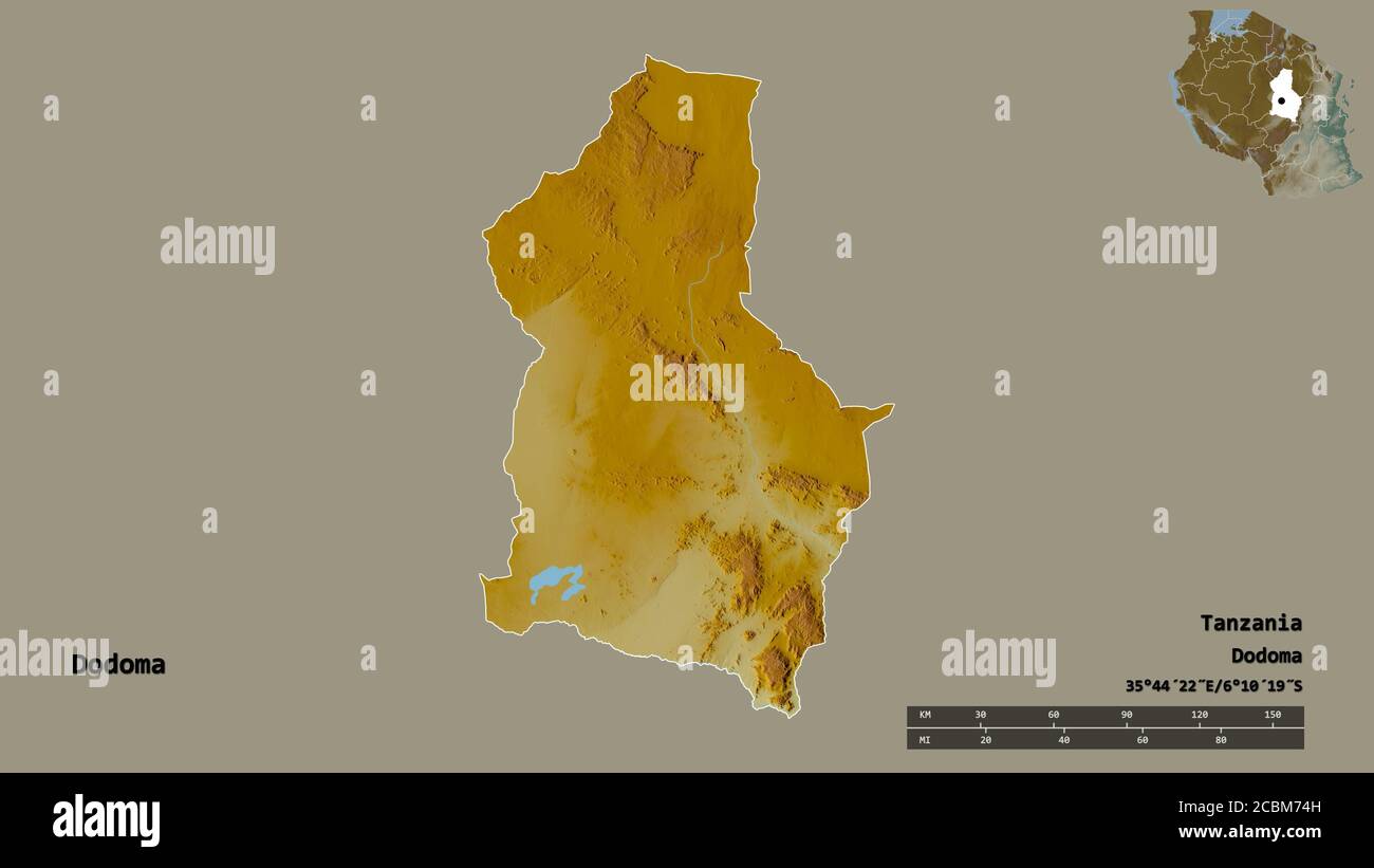 Shape of Dodoma, region of Tanzania, with its capital isolated on solid ...