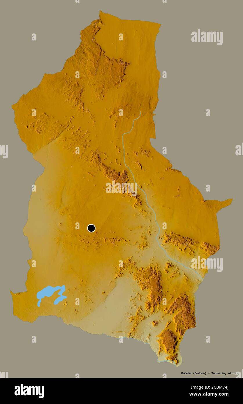 Shape of Dodoma, region of Tanzania, with its capital isolated on a ...