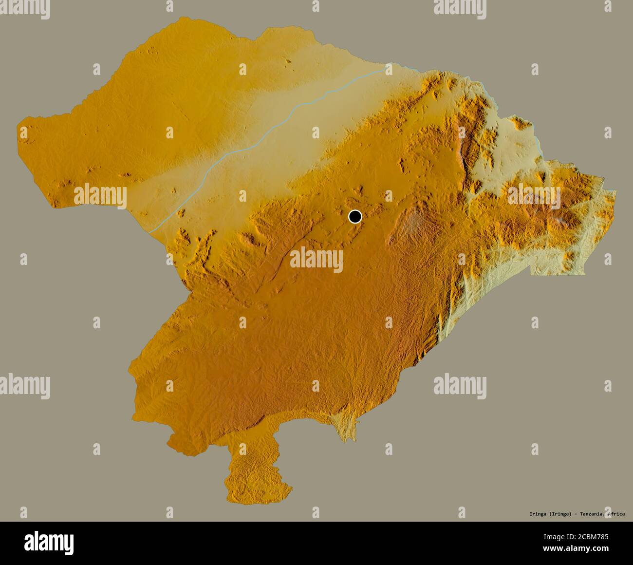 Shape of Iringa, region of Tanzania, with its capital isolated on a ...