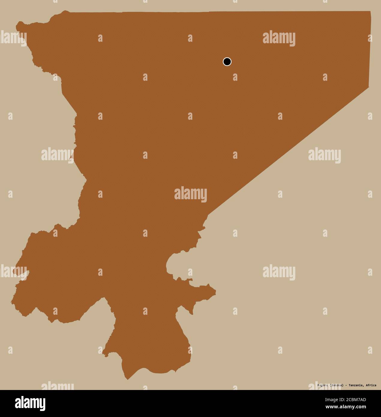 Shape of Kagera, region of Tanzania, with its capital isolated on a ...