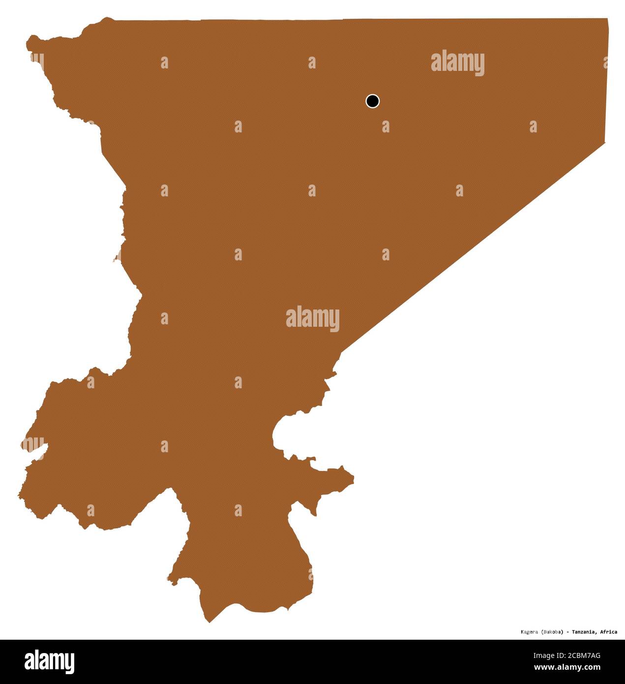 Shape of Kagera, region of Tanzania, with its capital isolated on white ...