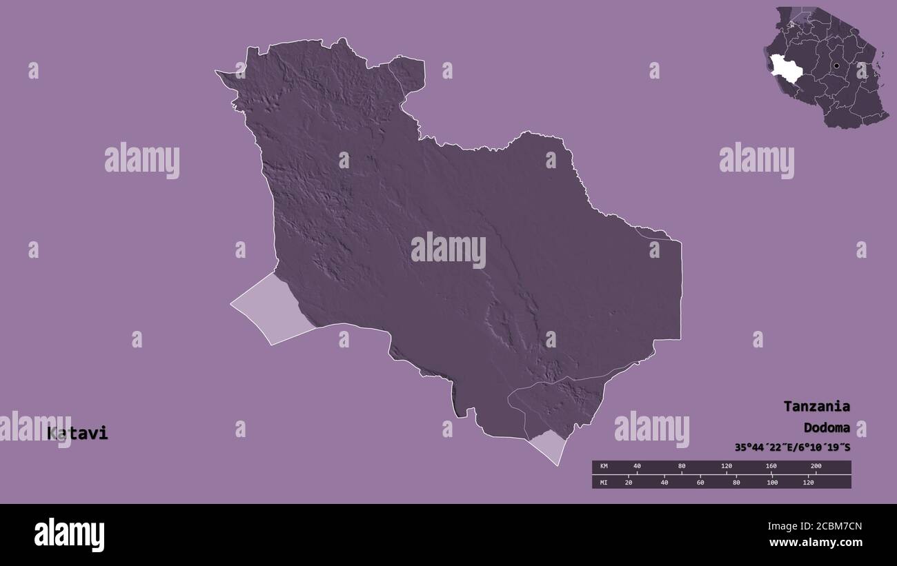 Shape of Katavi, region of Tanzania, with its capital isolated on solid ...