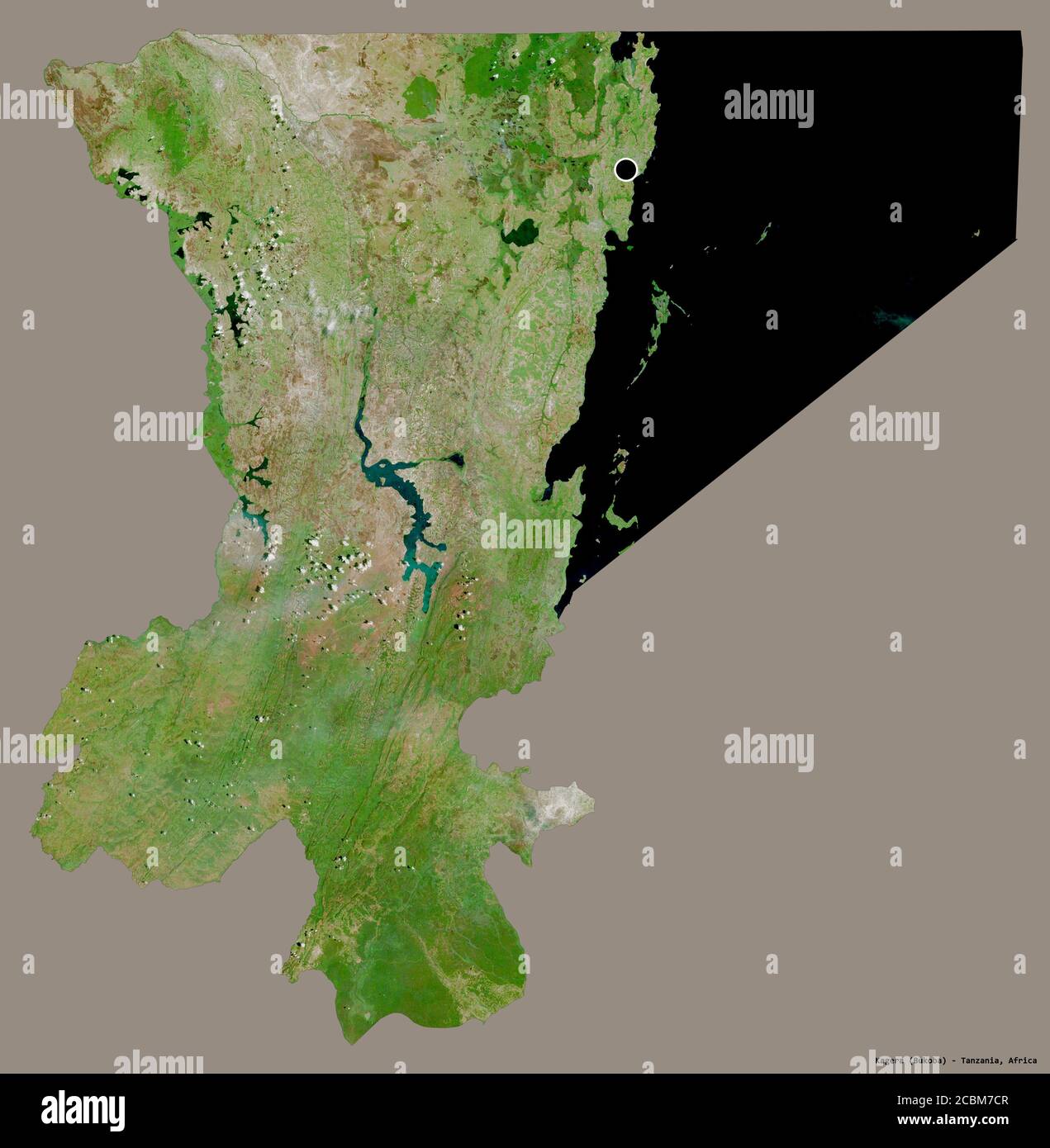 Shape of Kagera, region of Tanzania, with its capital isolated on a ...