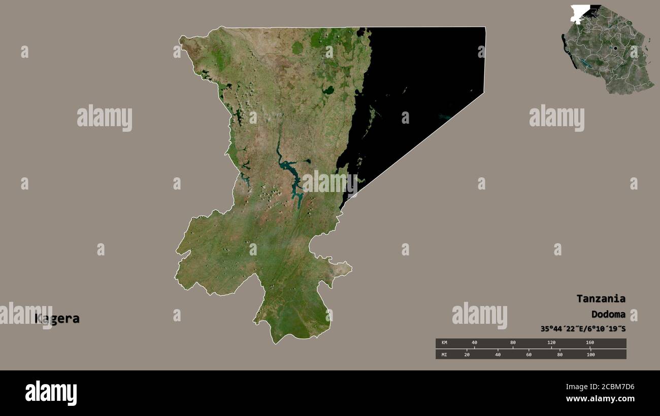 Shape of Kagera, region of Tanzania, with its capital isolated on solid ...