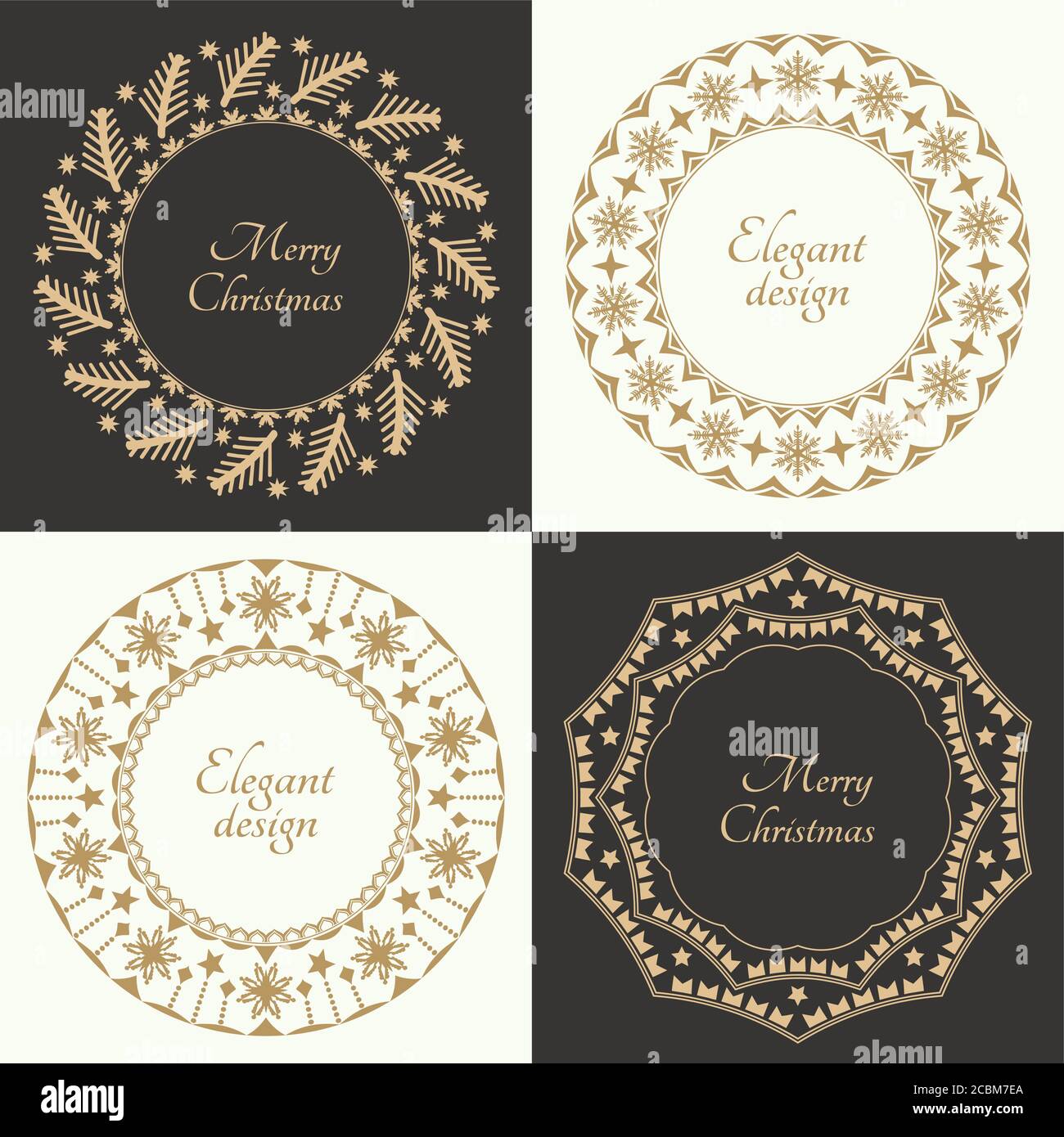 Set of a festive frames. A gold circular ornament for the text. Design ...