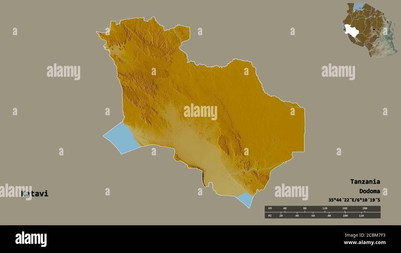 Shape of Katavi, region of Tanzania, with its capital isolated on solid ...