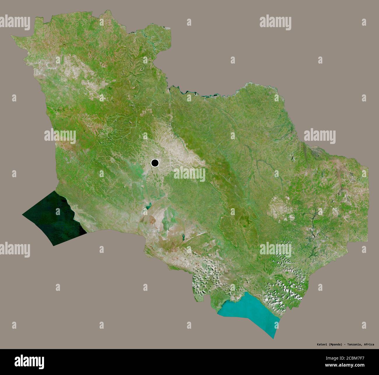 Shape of Katavi, region of Tanzania, with its capital isolated on a ...