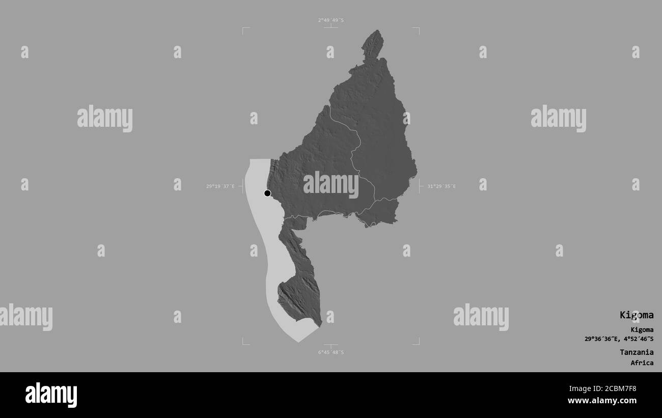 Area of Kigoma, region of Tanzania, isolated on a solid background in a ...