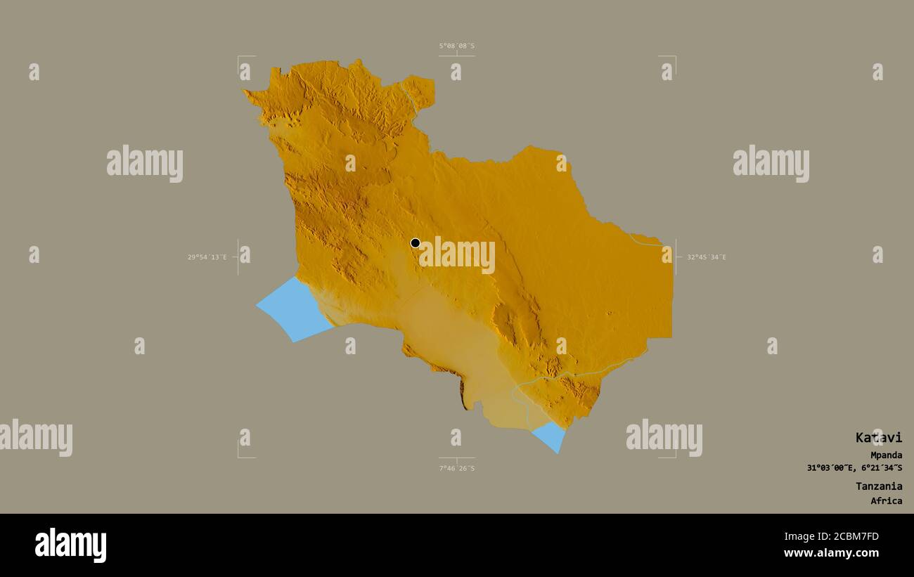 Area of Katavi, region of Tanzania, isolated on a solid background in a ...