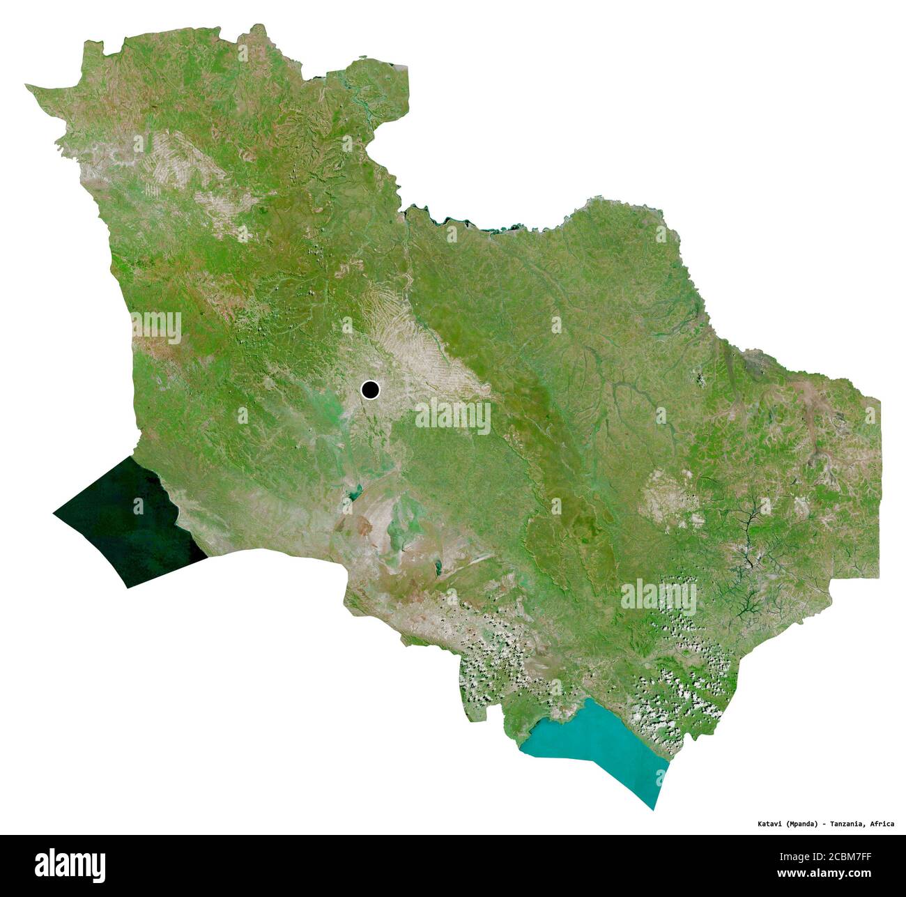 Shape of Katavi, region of Tanzania, with its capital isolated on white ...