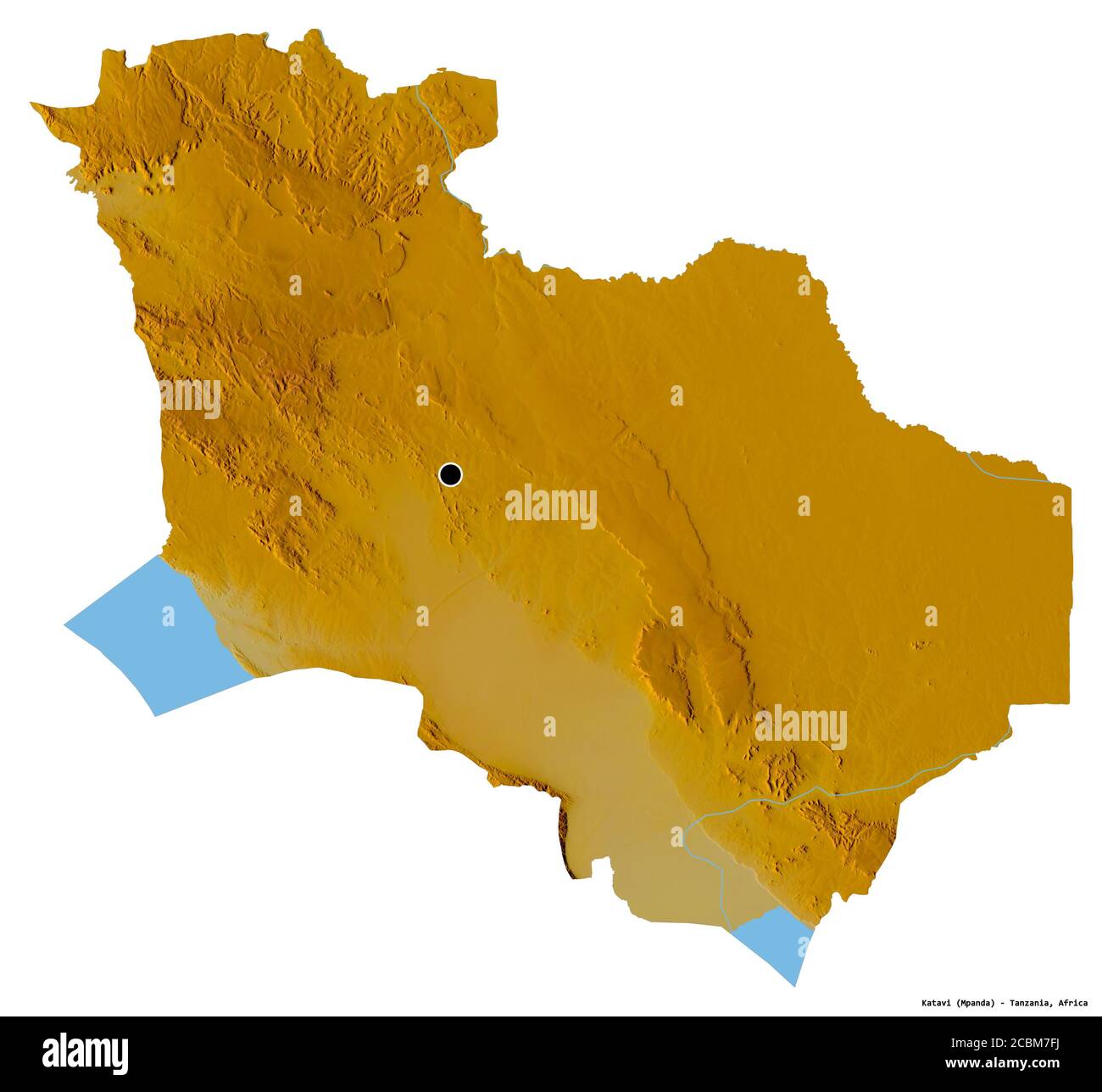 Shape of Katavi, region of Tanzania, with its capital isolated on white ...