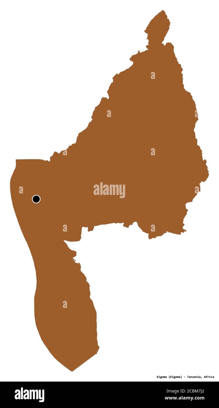 Shape of Kigoma, region of Tanzania, with its capital isolated on white ...