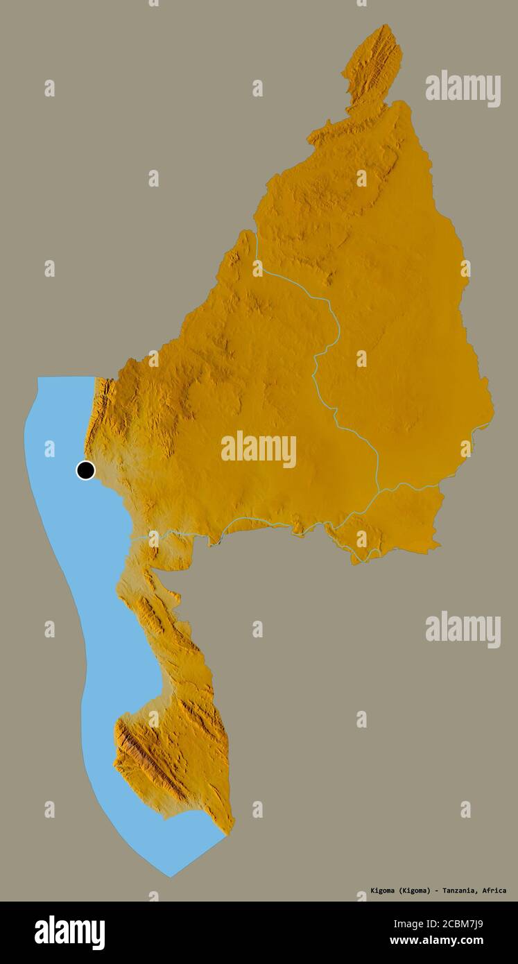 Shape of Kigoma, region of Tanzania, with its capital isolated on a ...
