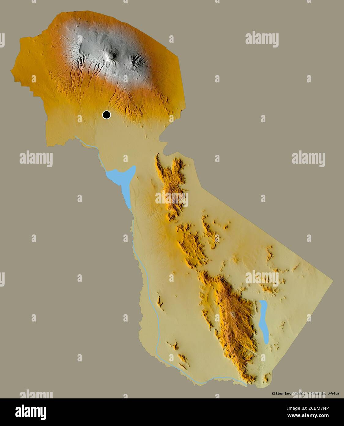 Shape of Kilimanjaro, region of Tanzania, with its capital isolated on ...