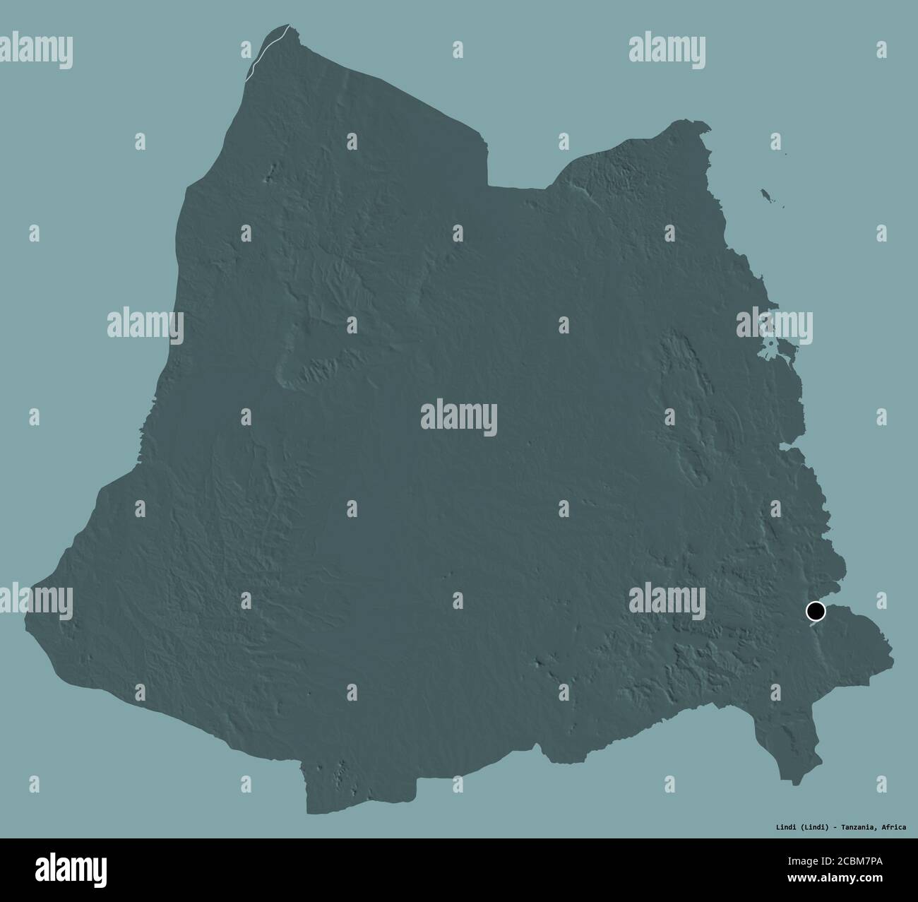 Shape of Lindi, region of Tanzania, with its capital isolated on a ...