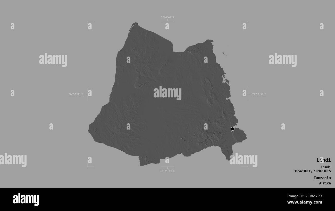 Area of Lindi, region of Tanzania, isolated on a solid background in a ...