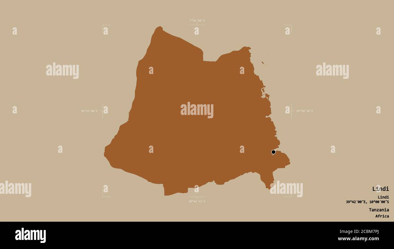 Area of Lindi, region of Tanzania, isolated on a solid background in a ...
