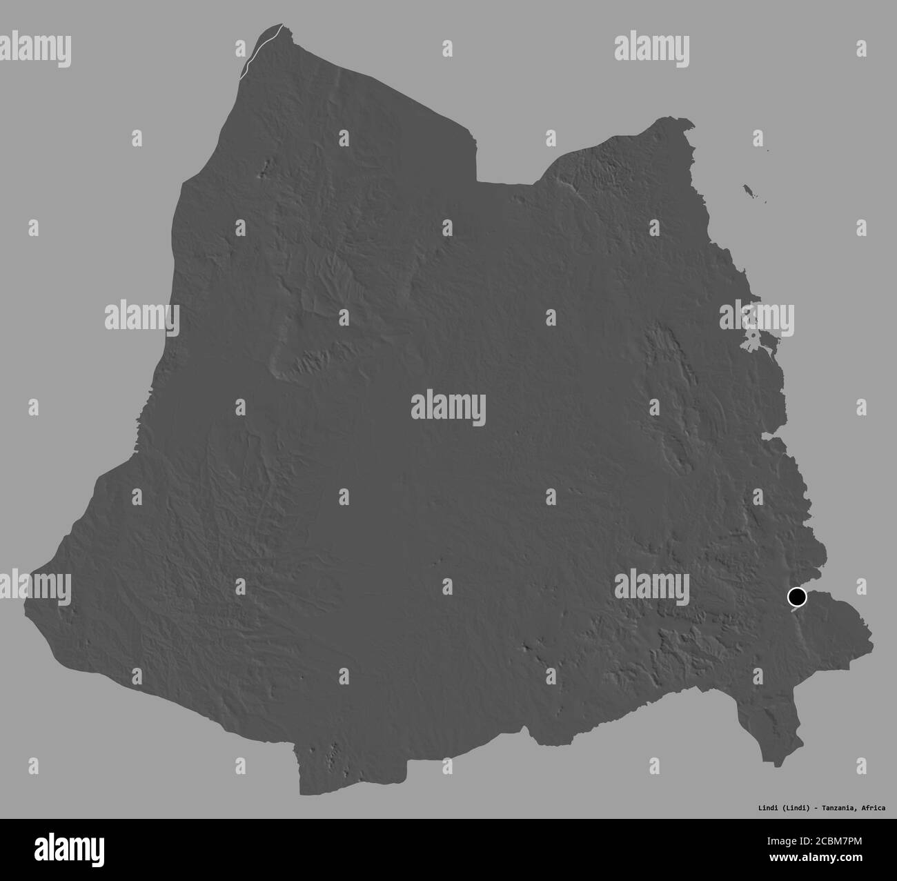 Shape of Lindi, region of Tanzania, with its capital isolated on a ...