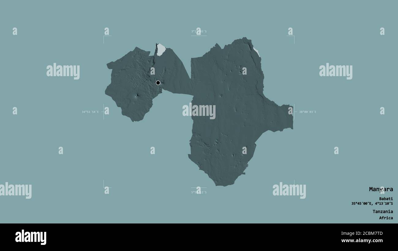 Area of Manyara, region of Tanzania, isolated on a solid background in ...