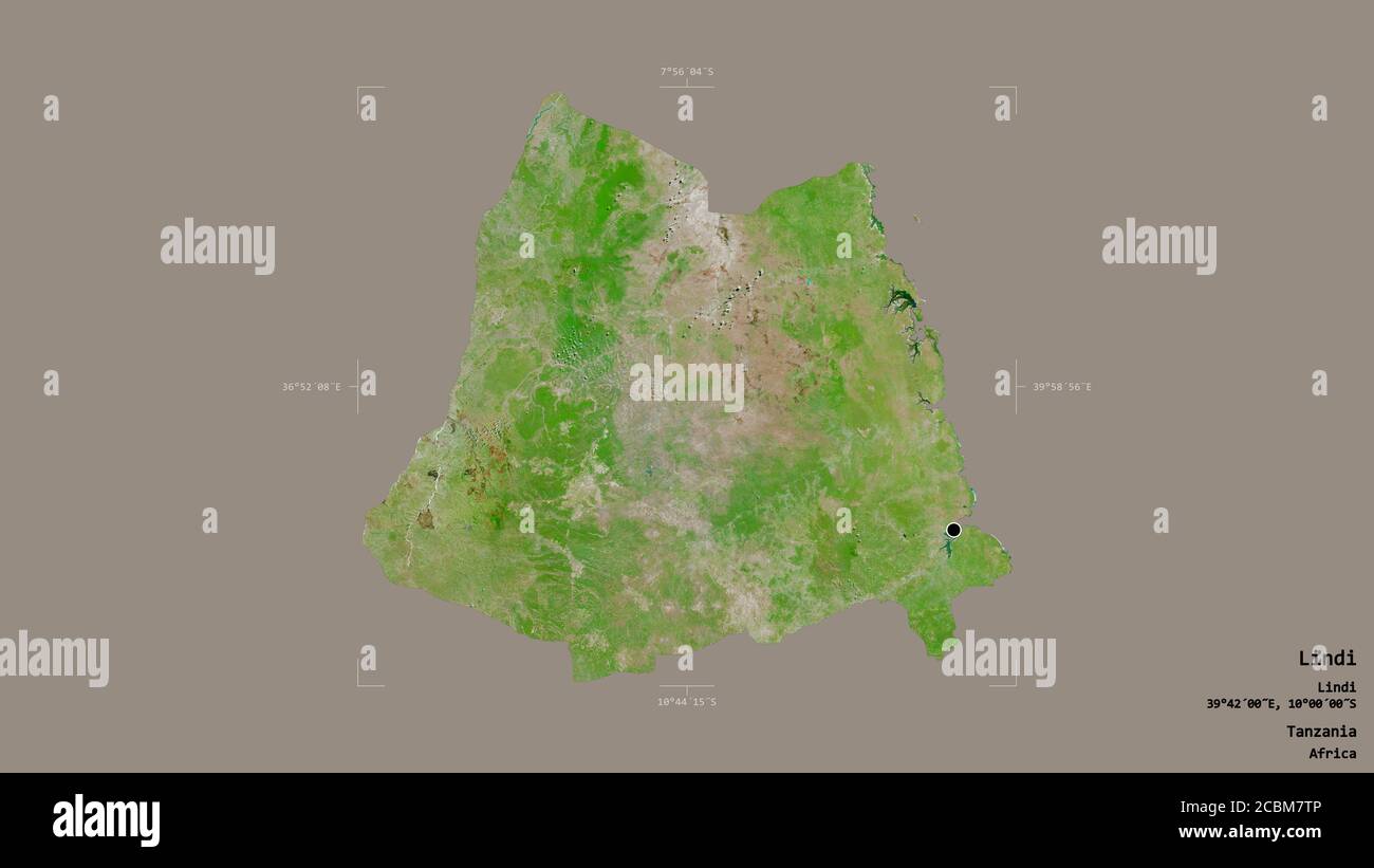 Area of Lindi, region of Tanzania, isolated on a solid background in a ...