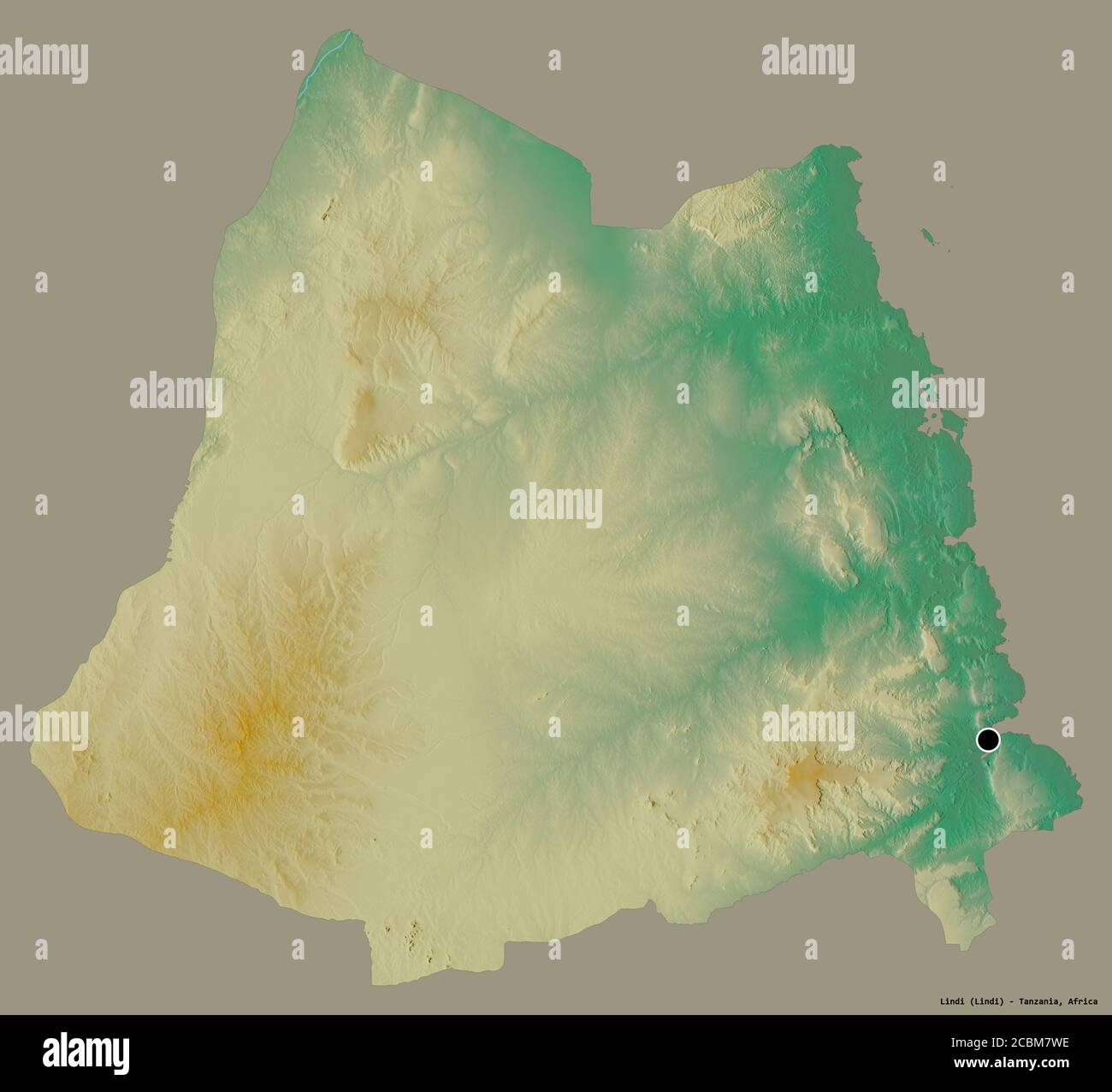 Shape of Lindi, region of Tanzania, with its capital isolated on a ...