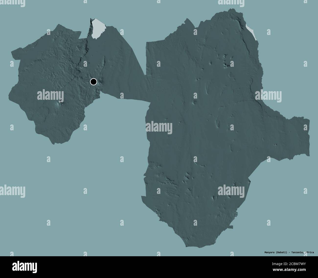 Shape of Manyara, region of Tanzania, with its capital isolated on a ...