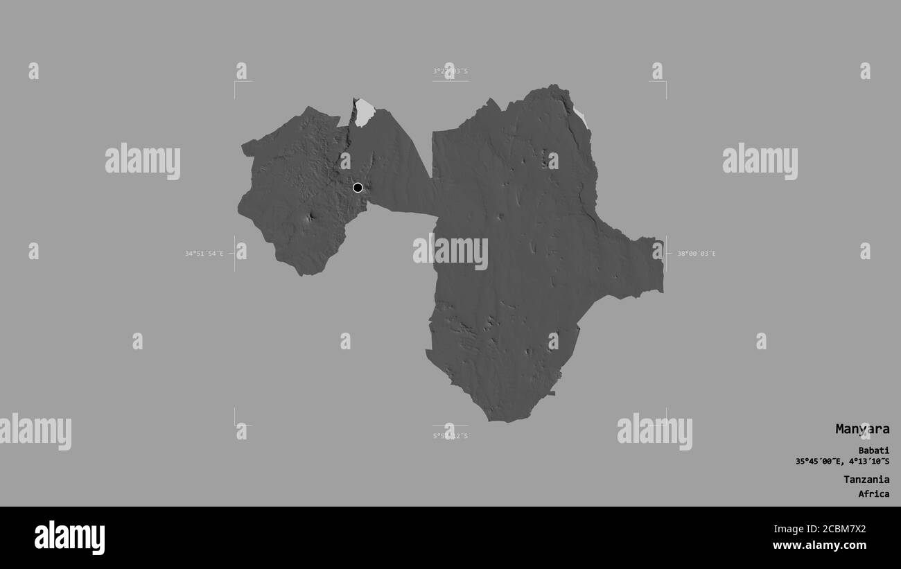 Area of Manyara, region of Tanzania, isolated on a solid background in ...