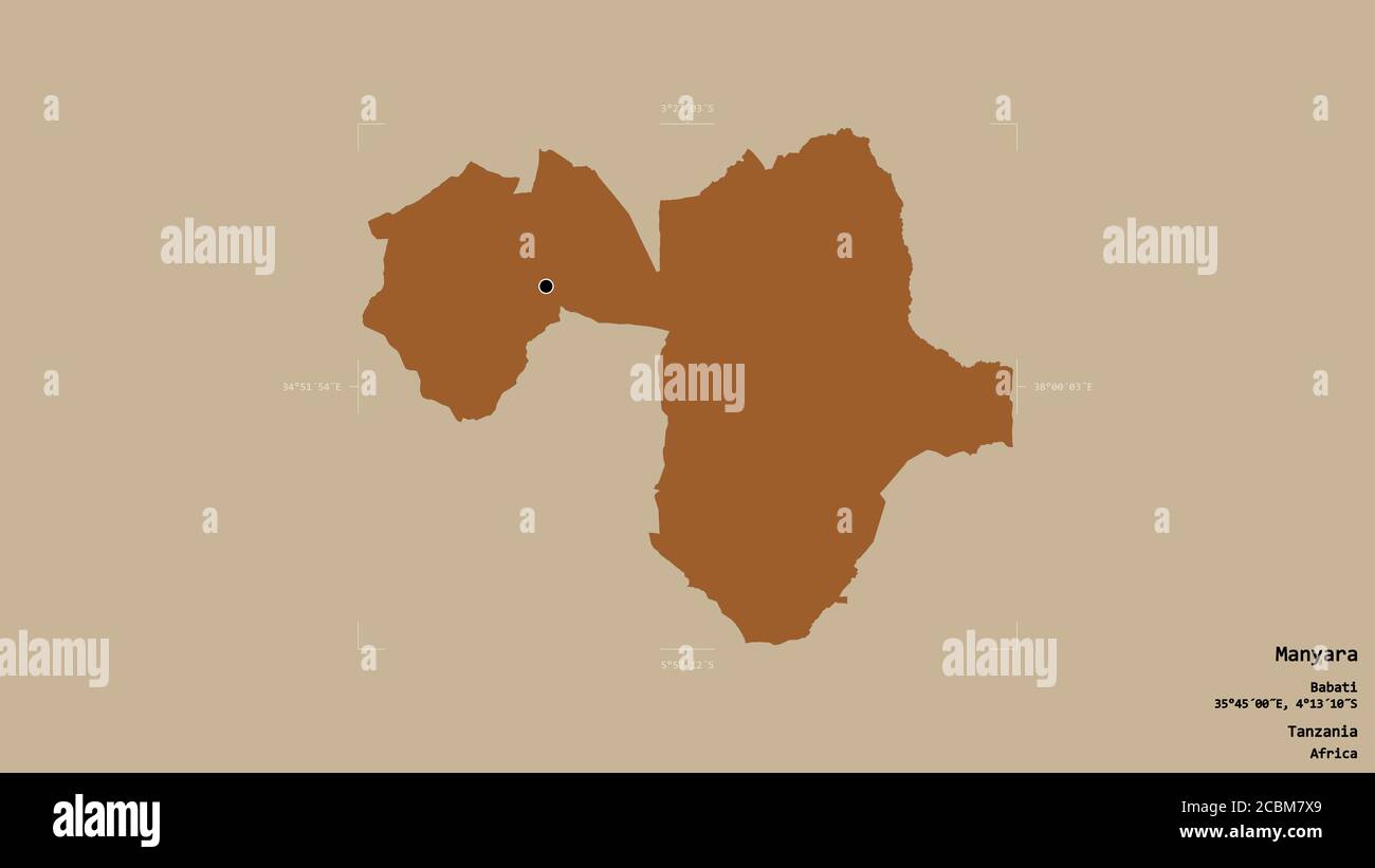 Area of Manyara, region of Tanzania, isolated on a solid background in ...