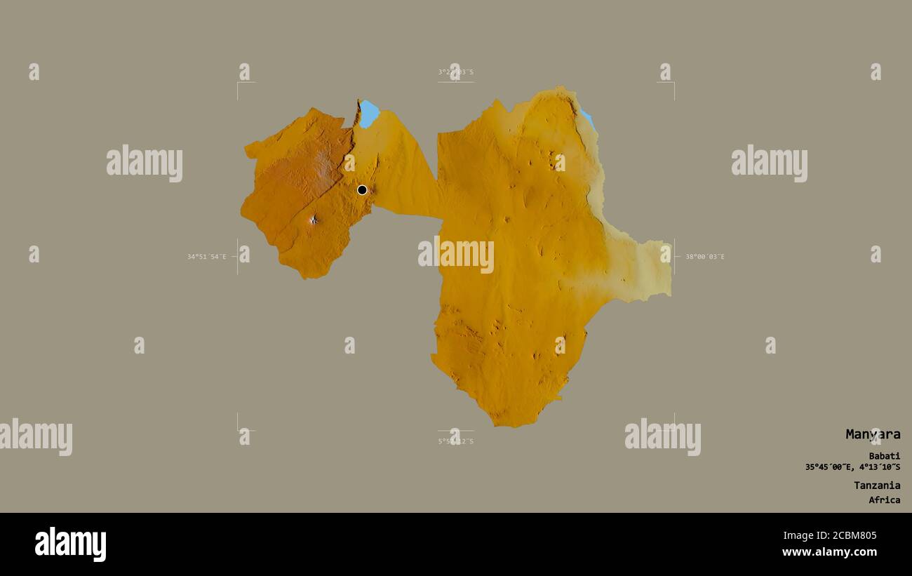 Area of Manyara, region of Tanzania, isolated on a solid background in ...