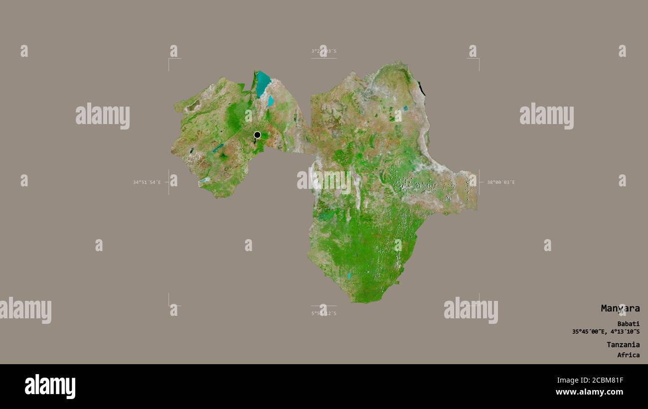 Area of Manyara, region of Tanzania, isolated on a solid background in ...