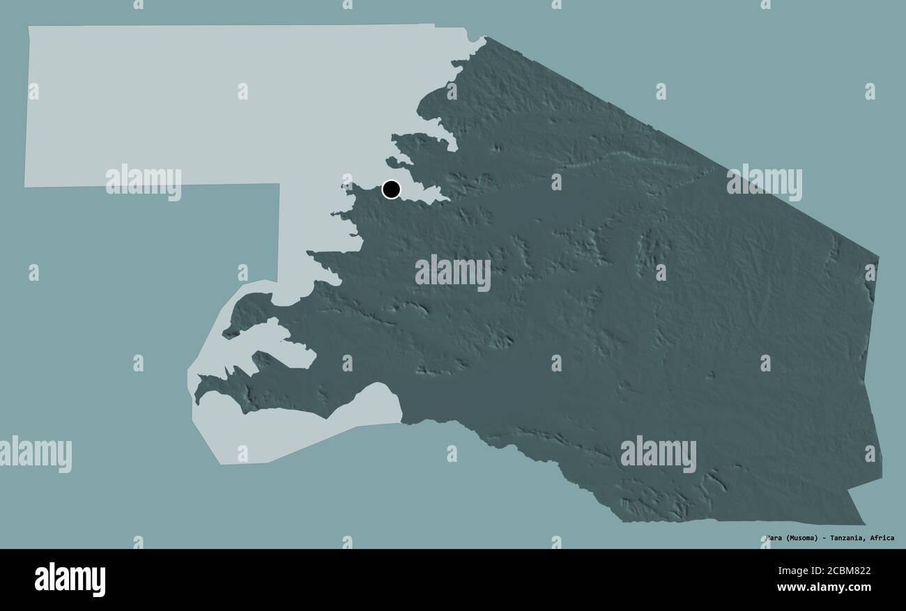 Shape of Mara, region of Tanzania, with its capital isolated on a solid ...