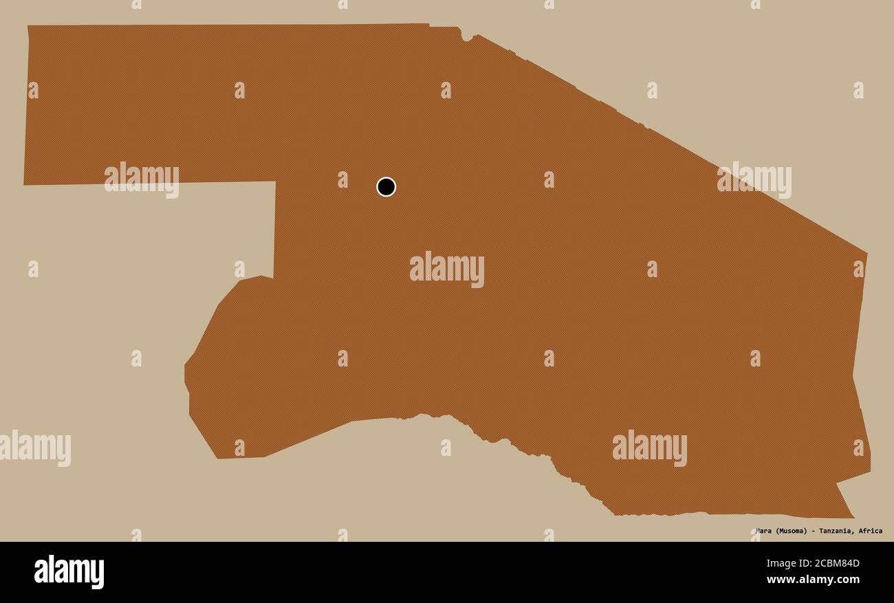 Shape of Mara, region of Tanzania, with its capital isolated on a solid ...