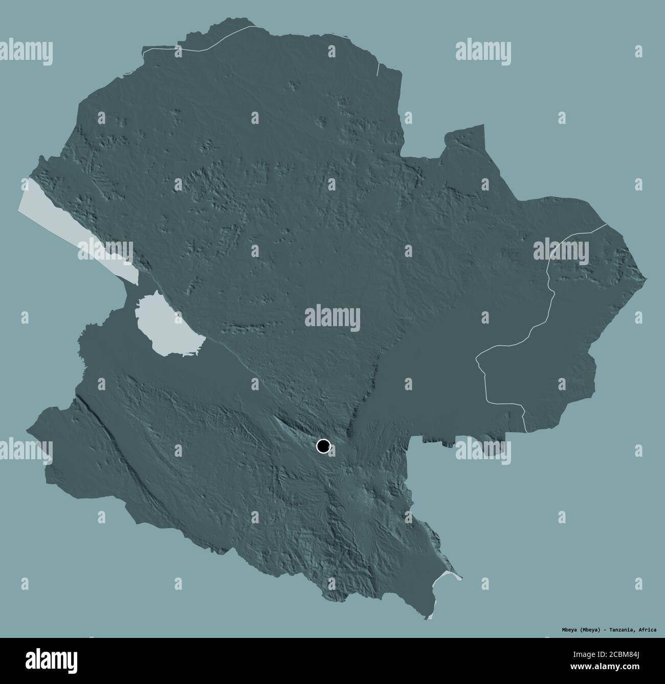Shape of Mbeya, region of Tanzania, with its capital isolated on a ...