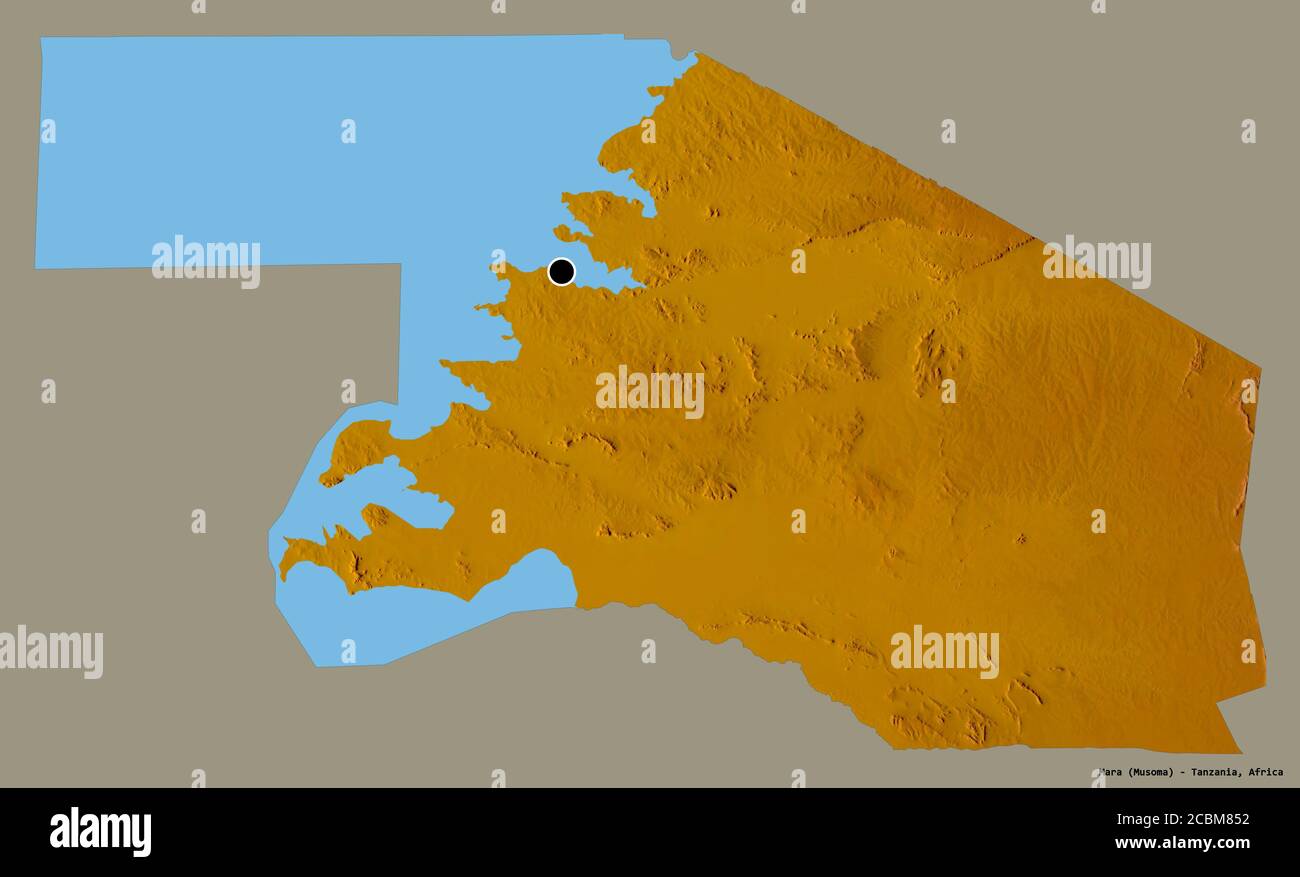 Shape of Mara, region of Tanzania, with its capital isolated on a solid ...