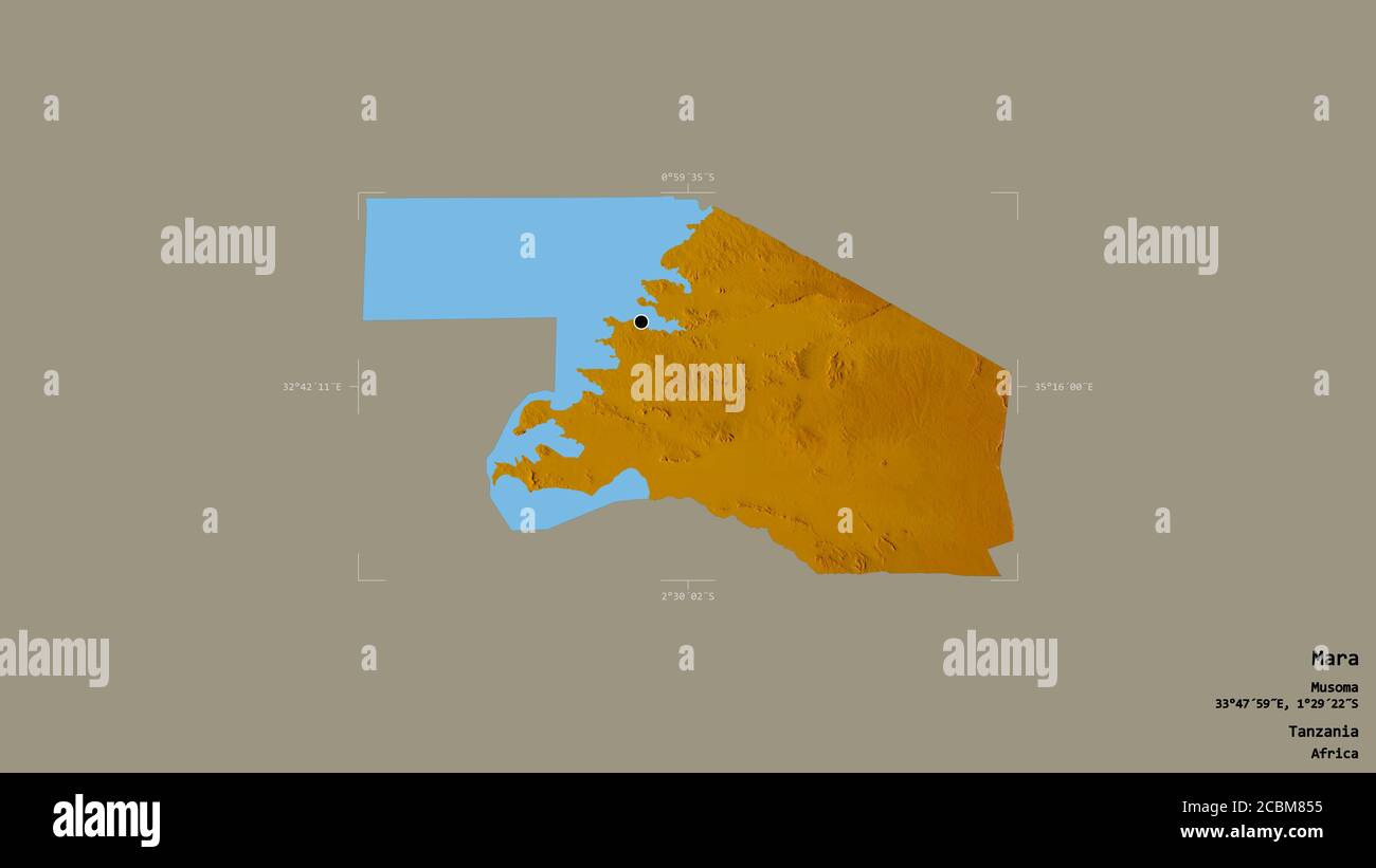 Area of Mara, region of Tanzania, isolated on a solid background in a ...